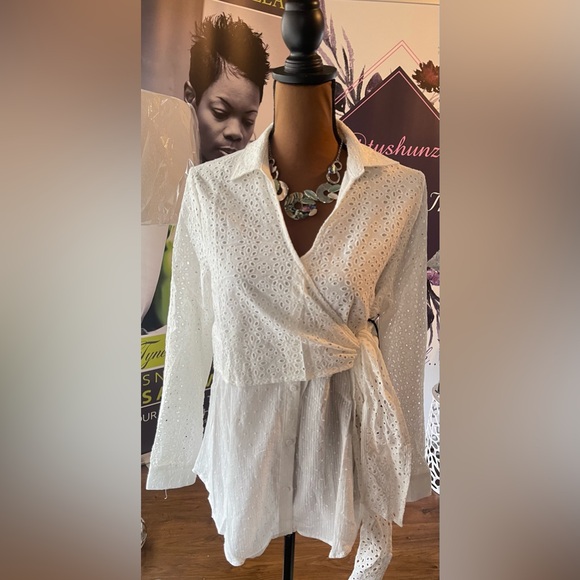 Doe & Rae | Tops | Eyelet Frontwrap Buttondown Blouse | Poshmark